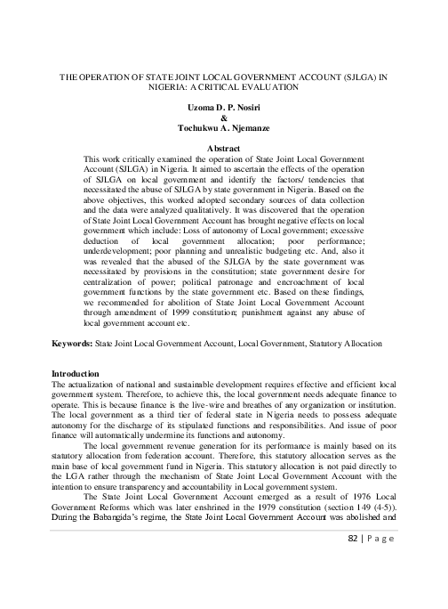 (PDF) THE OPERATION OF STATE JOINT LOCAL GOVERNMENT ACCOUNT (SJLGA) IN ...