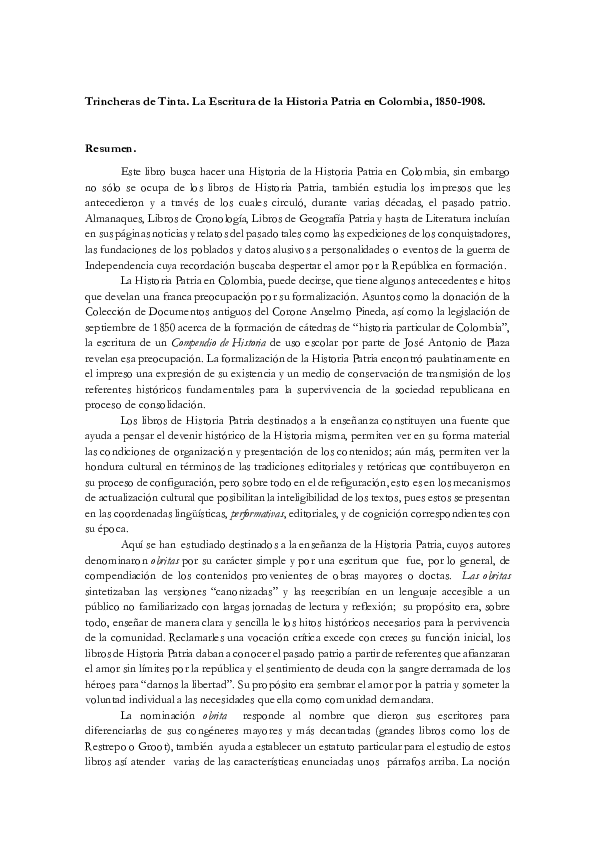 (PDF) Resumen 2017.pdf Referencia Completa. Patricia Cardona Z. Trincheras de Tinta, Fondo ...