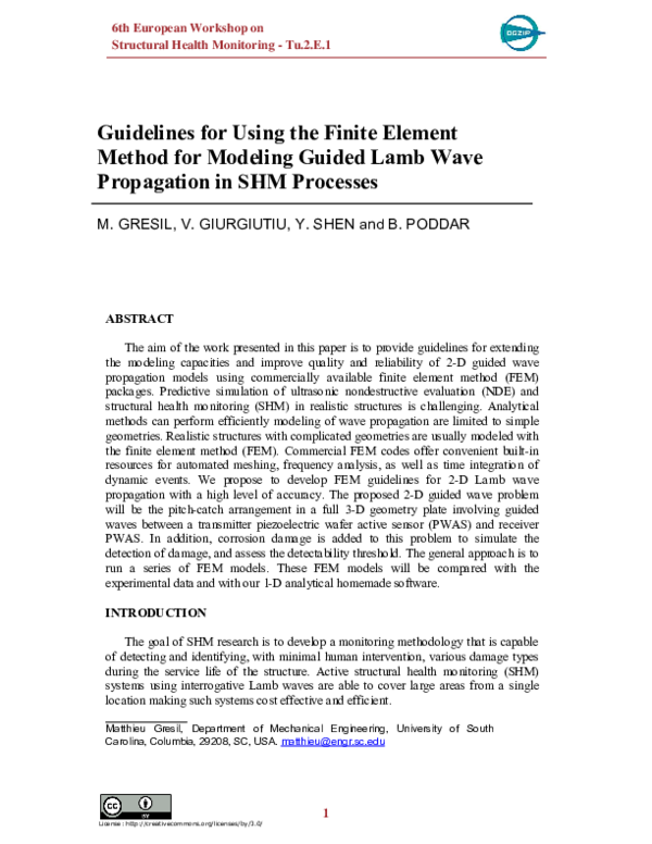 (PDF) FEM Guidelines for 2-D Lamb Wave Modeling