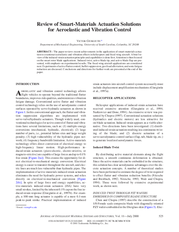 (PDF) Review of Smart-Materials Actuation Solutions for Aeroelastic and ...