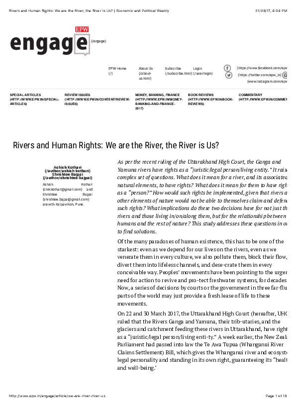 (PDF) Rights of Rivers: We are the River, the River is Us