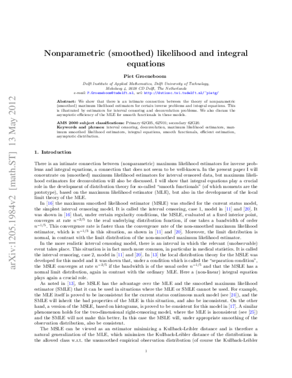 (PDF) Nonparametric (smoothed) likelihood and integral equations