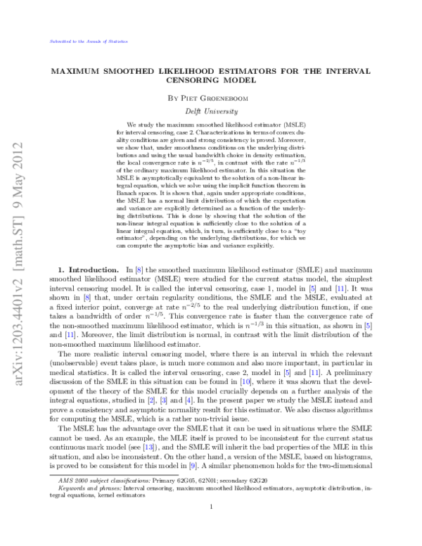 (PDF) Maximum smoothed likelihood estimators for the interval censoring model