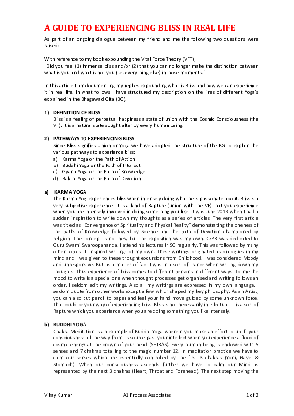 (PDF) A GUIDE TO EXPERIENCING BLISS IN REAL LIFE