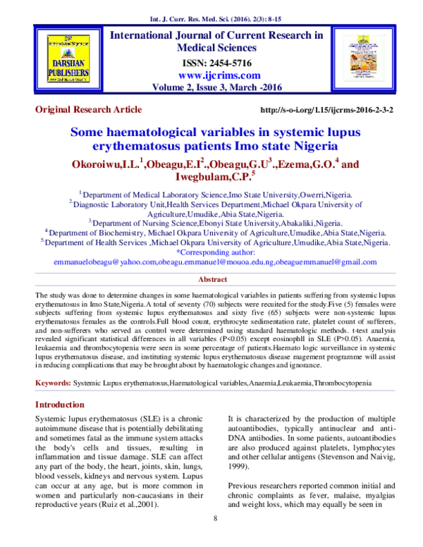 (PDF) HAEMATOLOGICAL VARIABLES IN SYSTEMIC LUPUS ERYTHEMATOSUS.pdf