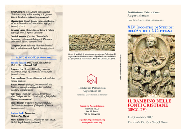 (PDF) Il bambino nelle fonti cristiane - Roma, Institutum Patristicum ...