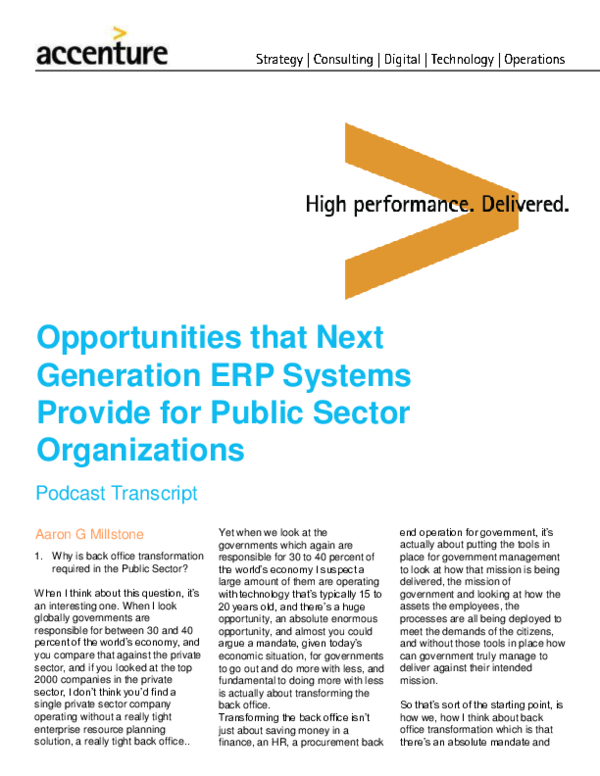 Pdf Opportunities That Next Generation Erp Systems Provide For Public Sector Organizations