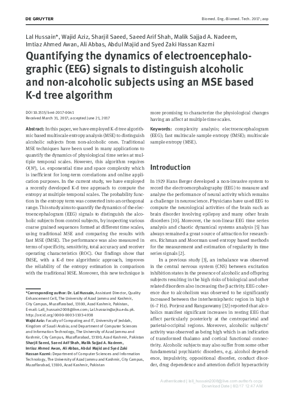 (PDF) Quantifying the dynamics of electroencephalo­ graphic (EEG) signals to distinguish ...