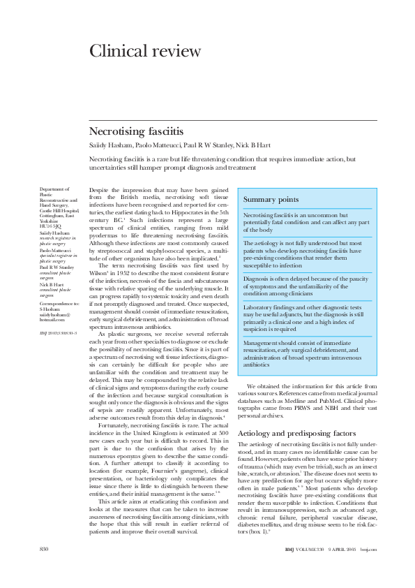 (PDF) Necrotising fasciitis | Paolo Matteucci - Academia.edu