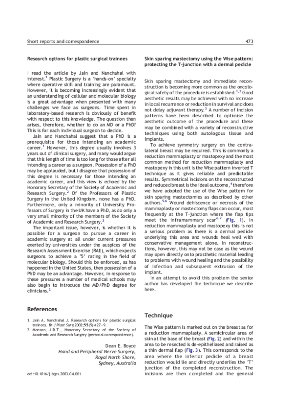 (PDF) Skin sparing mastectomy using the Wise pattern: protecting the T ...