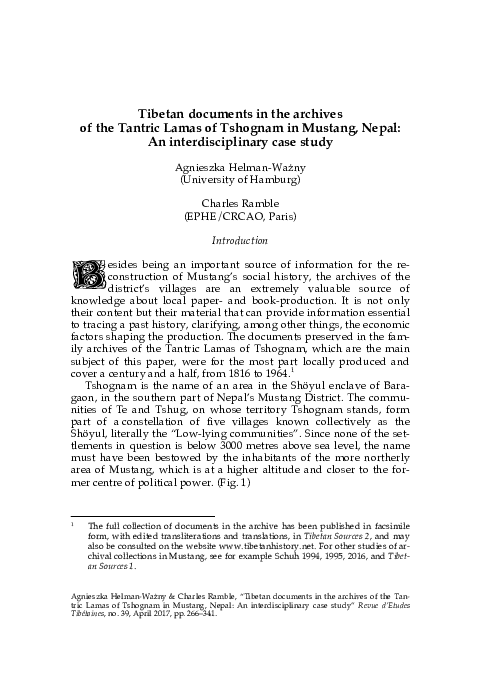 (PDF) Tibetan documents in the archives of the Tantric Lamas of ...