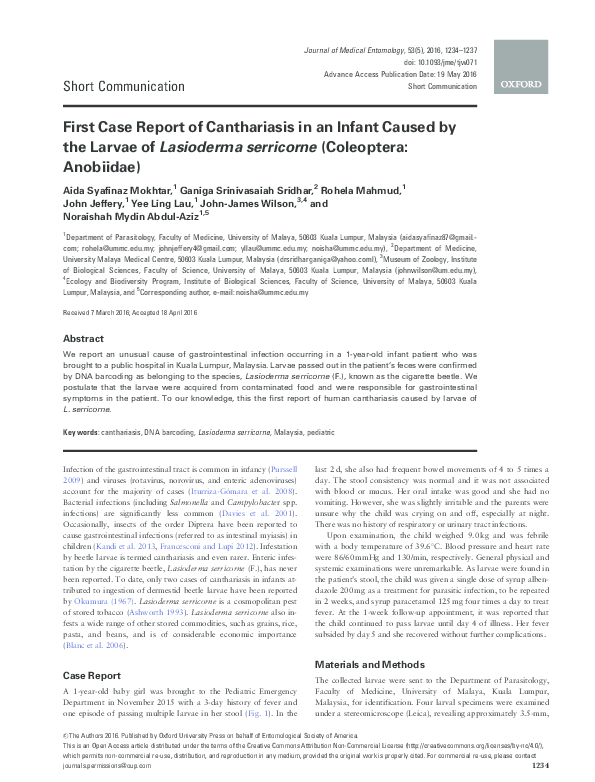 (PDF) First Case Report of Canthariasis in an Infant Caused by the ...