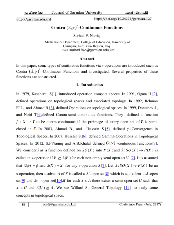 (PDF) Contra (λ,γ) *-Continuous Functions: Properties and Types