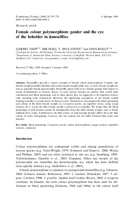(PDF) Female Colour Polymorphism: Gender and the Eye of the Beholder in ...