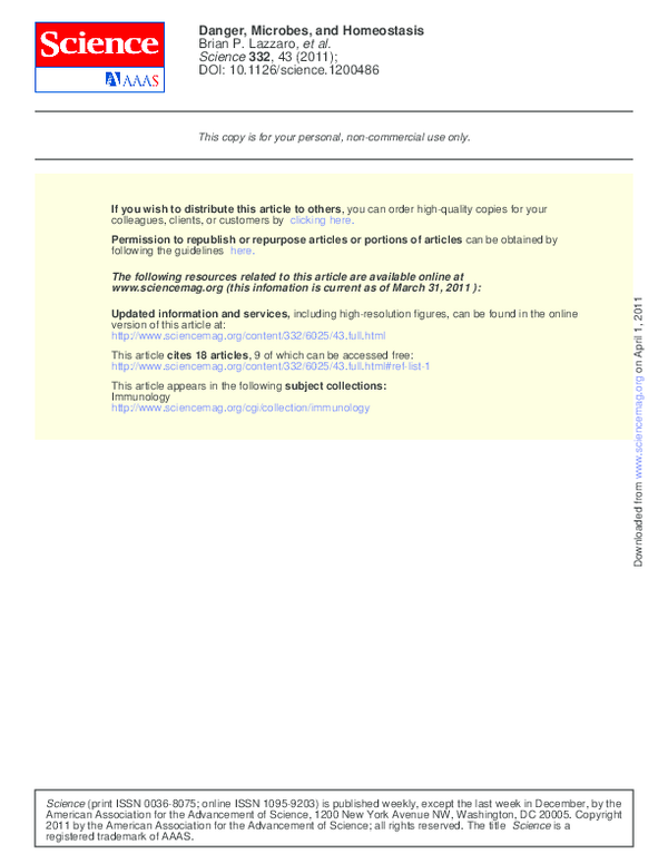 (PDF) Danger, Microbes, and Homeostasis | Jens Rolff and Brian Lazzaro ...