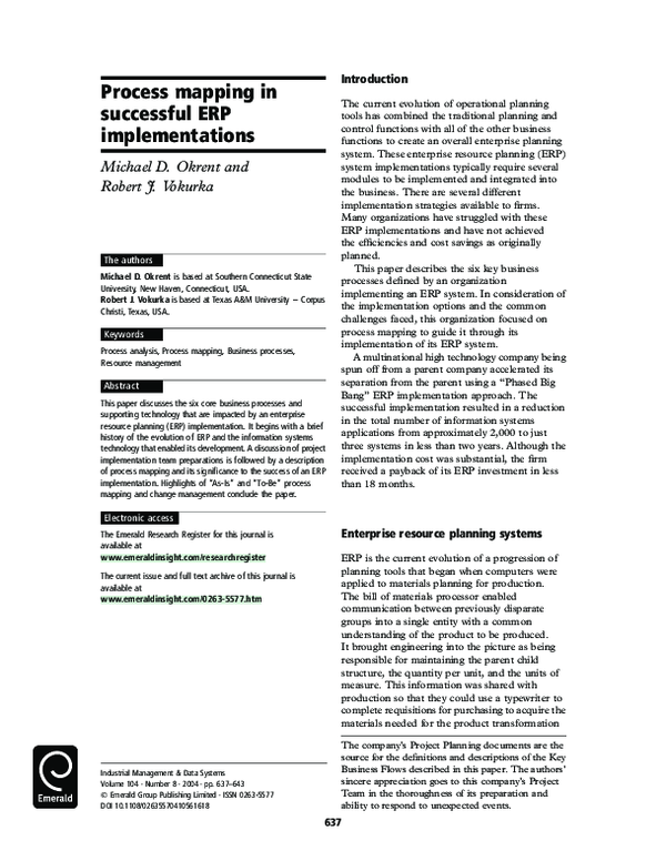 Pdf Process Mapping In Successful Erp Implementations