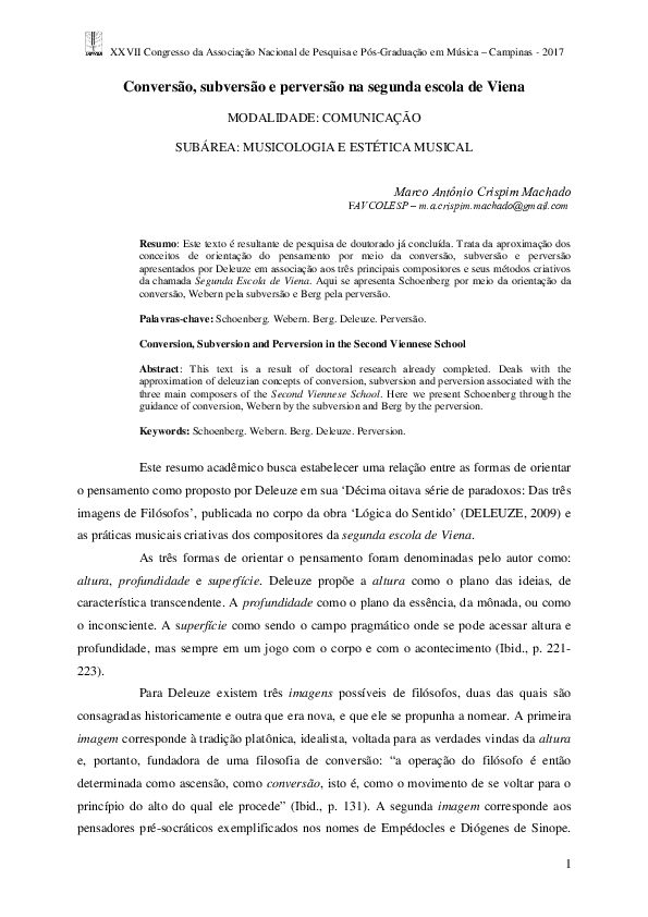 (PDF) Conversão, Subversão e Perversão na Segunda Escola de Viena