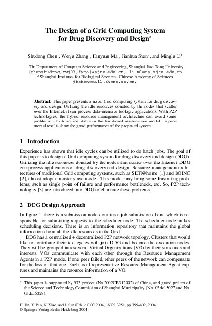 (PDF) The Design of a Grid Computing System for Drug Discovery and Design