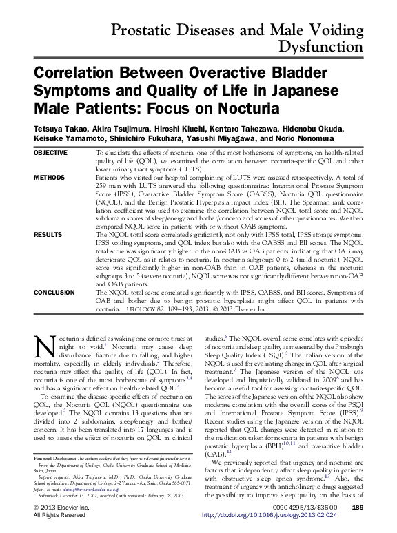 (PDF) Correlation Between Overactive Bladder Symptoms and Quality of ...