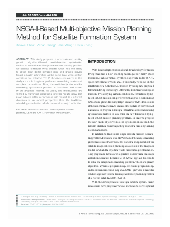 (PDF) NSGA-II-Based Multi-objective Mission Planning Method for Satellite Formation System