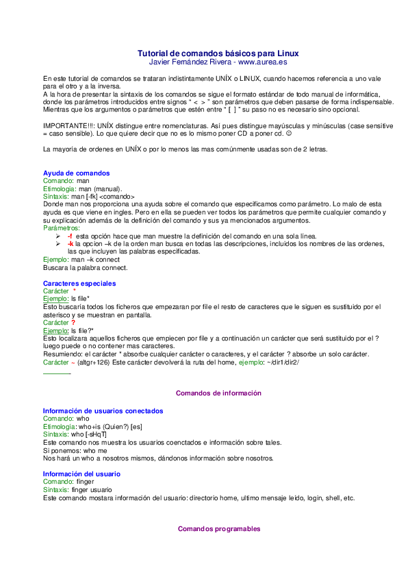 (PDF) Tutorial de comandos básicos para Linux