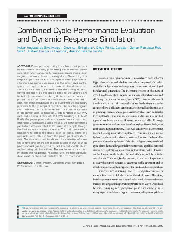 Pdf Combined Cycle Performance Evaluation And Dynamic Response Simulation