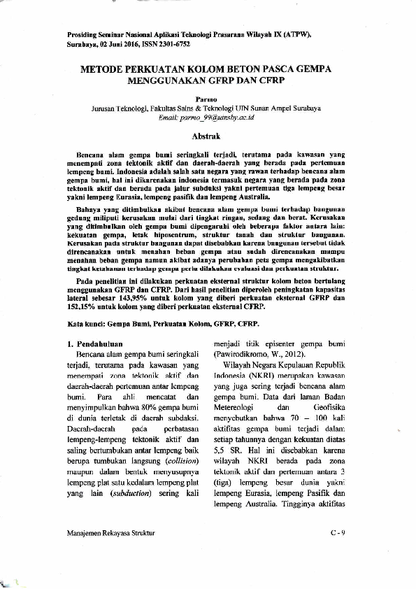 (PDF) Metode Perkuatan Kolom Pasca Gempa Menggunakan Perkuatan GFRP dan ...
