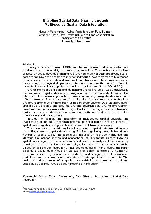 Pdf Enabling Spatial Data Sharing Through Multi Source Spatial Data Integration