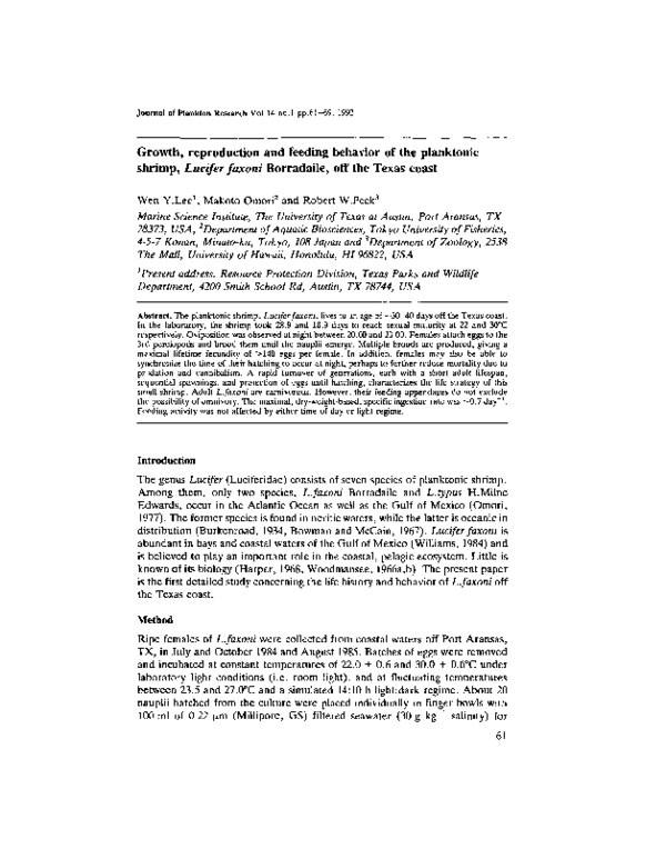 (PDF) Growth, reproduction and feeding behavior of the planktonic ...