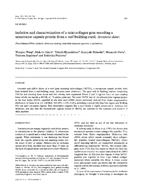 (PDF) Isolation and characterization of a mini-collagen gene encoding a ...