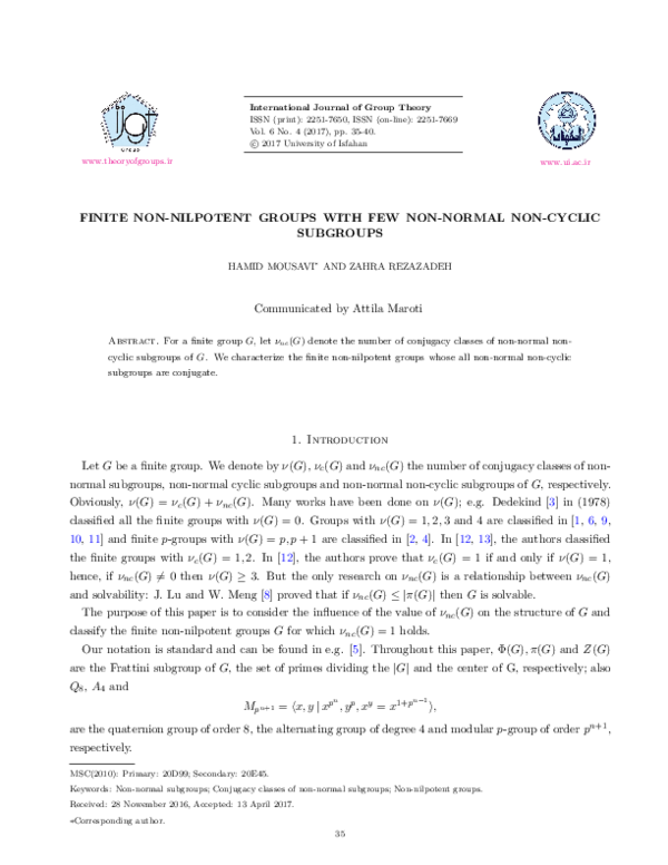 (PDF) FINITE NON-NILPOTENT GROUPS WITH FEW NON-NORMAL NON-CYCLIC SUBGROUPS
