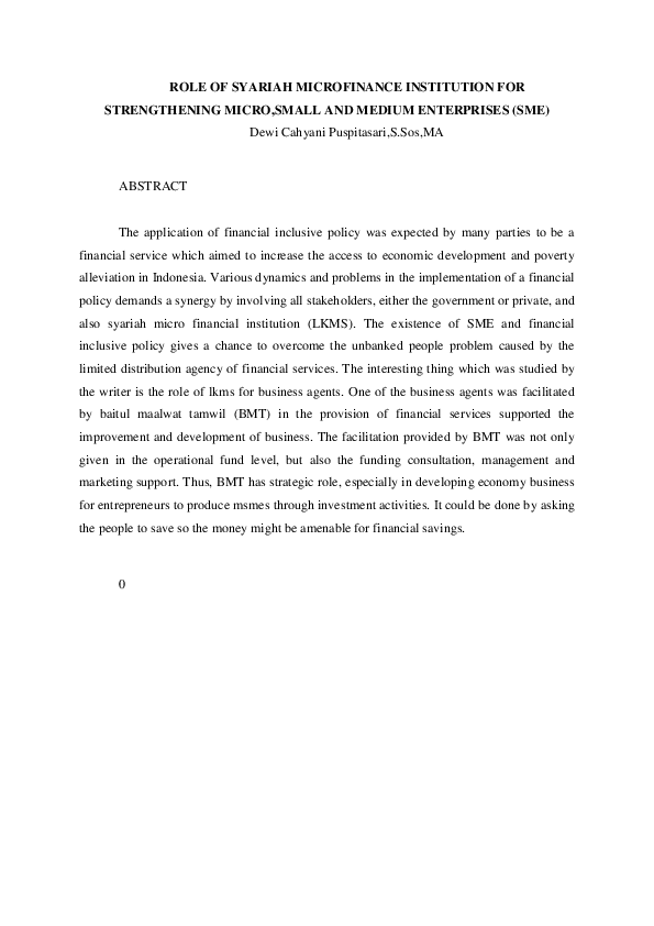 (PDF) ROLE OF SYARIAH MICROFINANCE INSTITUTION FOR STRENGTHENING MICRO,SMALL AND MEDIUM ...