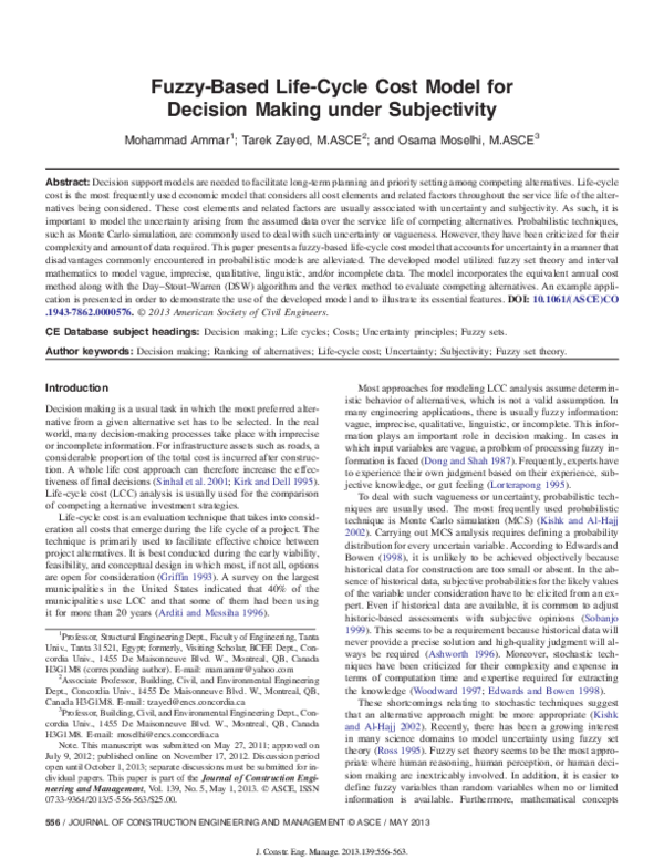 (PDF) Fuzzy-Based Life-Cycle Cost Model for Decision Making under Subjectivity