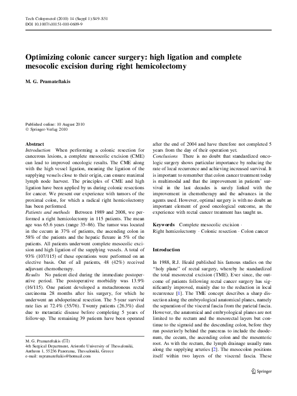 (PDF) Optimizing colonic cancer surgery: high ligation and complete ...