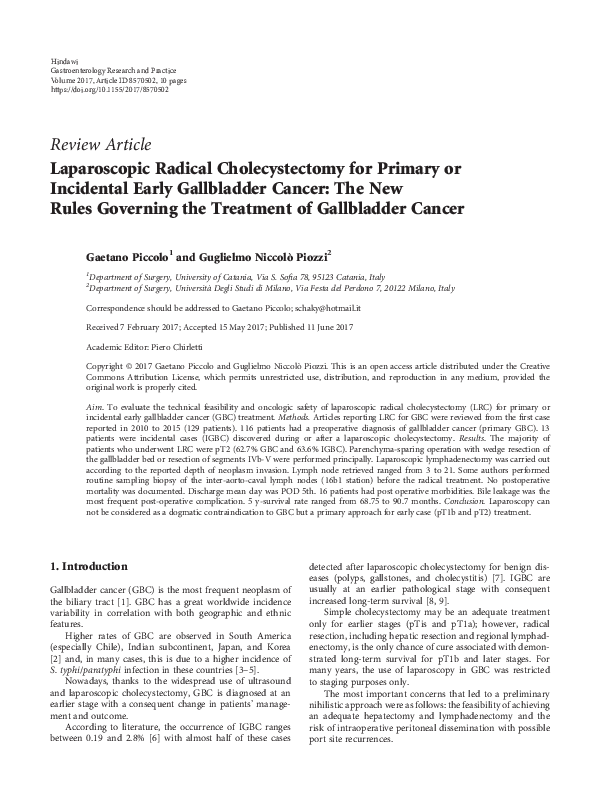 (PDF) Laparoscopic Radical Cholecystectomy for Primary or Incidental ...