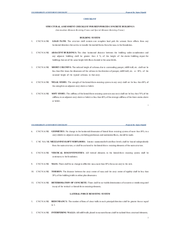 PDF CHECKLIST STRUCTURAL ASSESSMENT CHECKLIST FOR REINFORCED CONCRETE BUILDINGS Dinesh pdf-checklist-structural-assessment-checklist-for-reinforced-concrete-buildings-dinesh