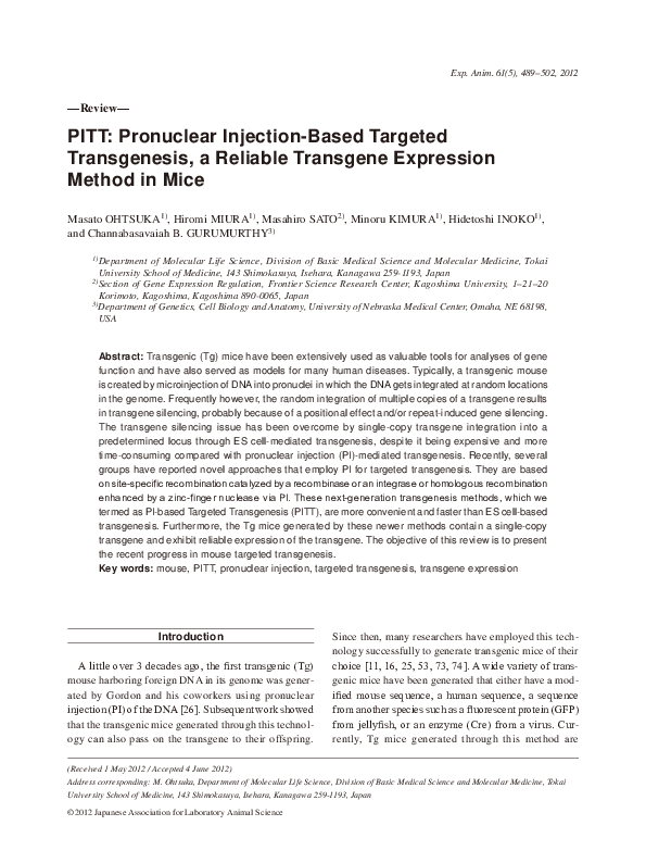 (PDF) PITT: Pronuclear Injection-Based Targeted Transgenesis, a ...