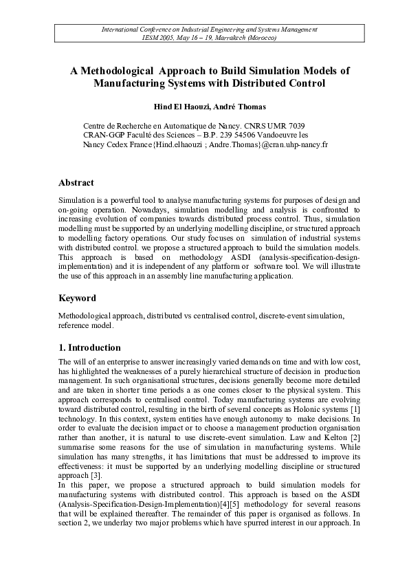(PDF) A Methodological Approach to Build Simulation Models of Manufacturing Systems with ...