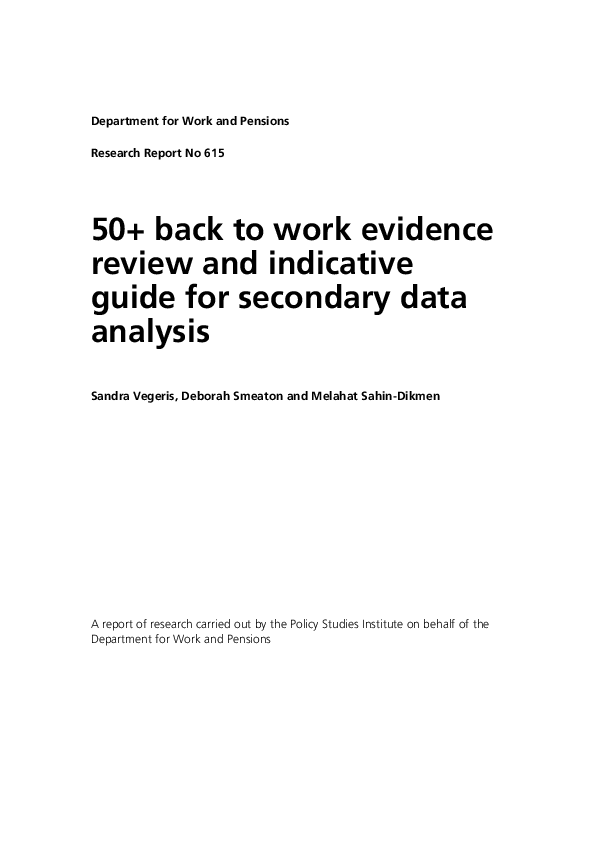 (PDF) Department for Work and Pensions 50+ back to work evidence review ...