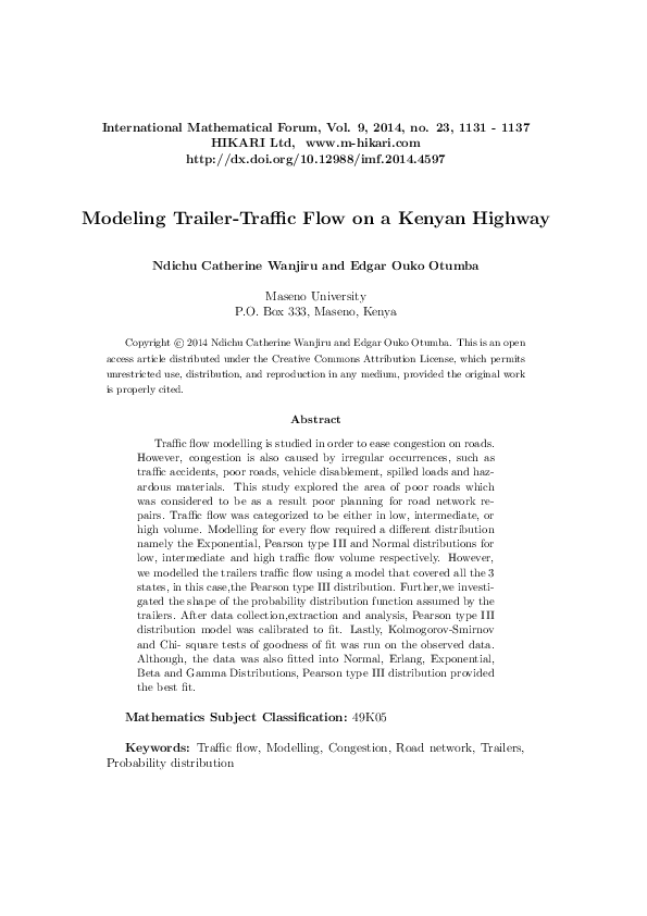 (PDF) Modeling Trailer-Traffic Flow on a Kenyan Highway