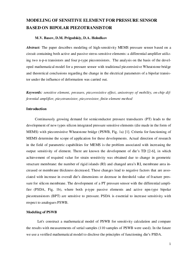 (PDF) Modeling of sensitive element for pressure sensor based on ...