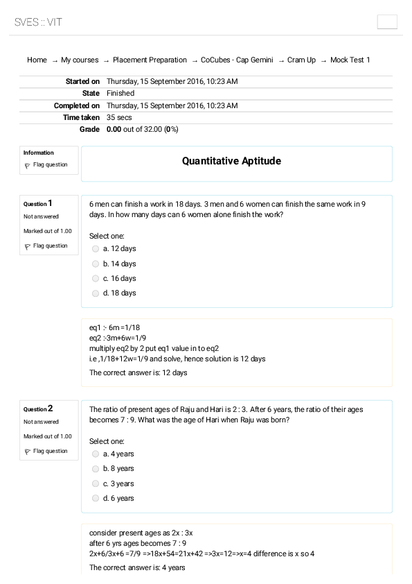 (PDF) SVES :: VIT Home → My courses → Placement Preparation → CoCubes ...