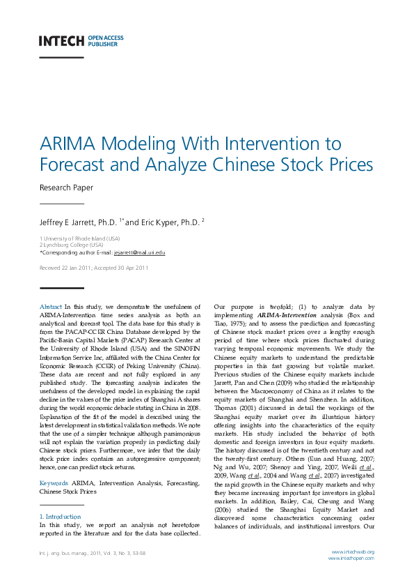 (PDF) ARIMA Modeling With Intervention to Forecast and Analyze Chinese Stock Prices