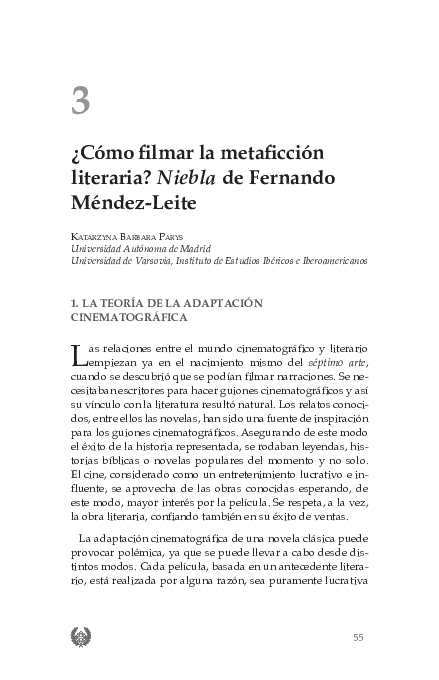 (PDF) ¿Cómo filmar la metaficción literaria? Niebla de Fernando Méndez ...