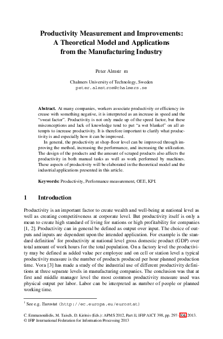 (PDF) METHODS OF PRODUCTIVITY IMPROVEMENT: A LITERATURE REVIEW | eSAT ...