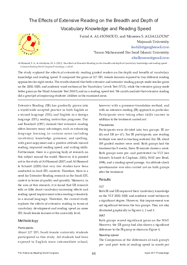 (PDF) The Effects of Extensive Reading on the Breadth and Depth of ...