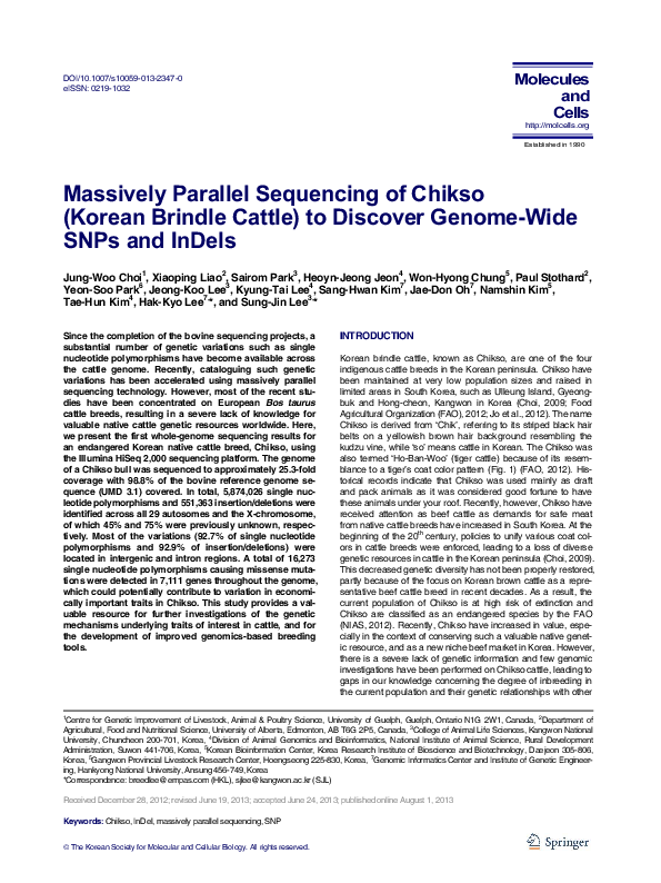 (PDF) Massively parallel sequencing of Chikso (Korean brindle cattle ...