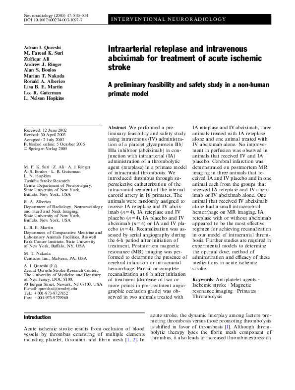 (PDF) Intraarterial reteplase and intravenous abciximab for treatment ...