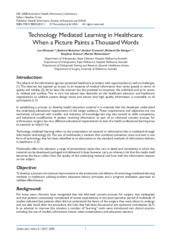 (PDF) Technology Mediated Learning in Healthcare: When a Picture Paints ...