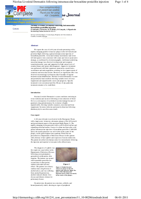 (PDF) Nicolau livedoid dermatitis following intramuscular benzathine ...